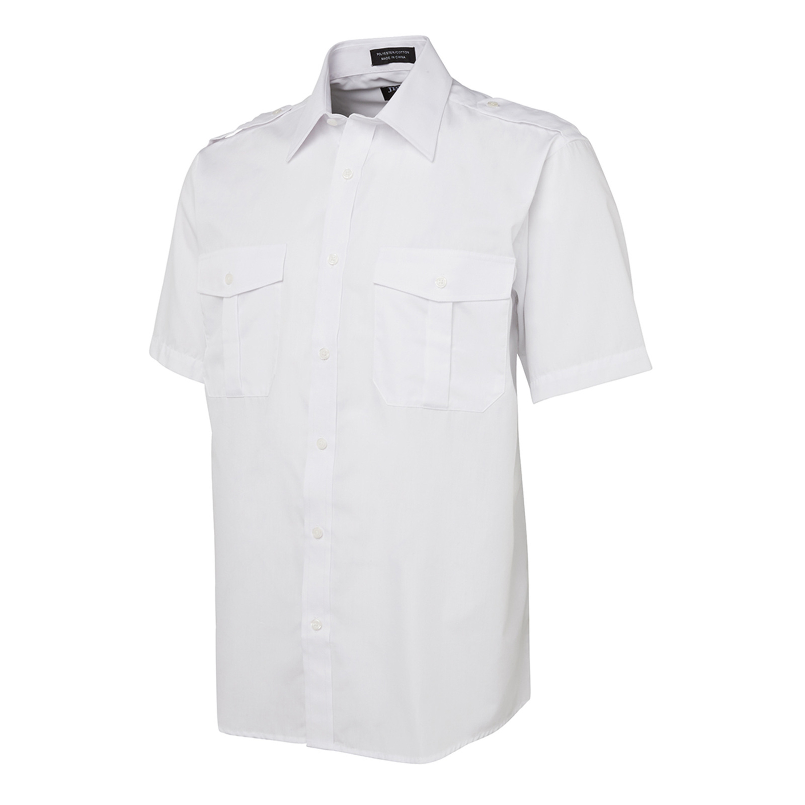 JB's Wear White Mens Epaulette Shirt - Short Sleeve